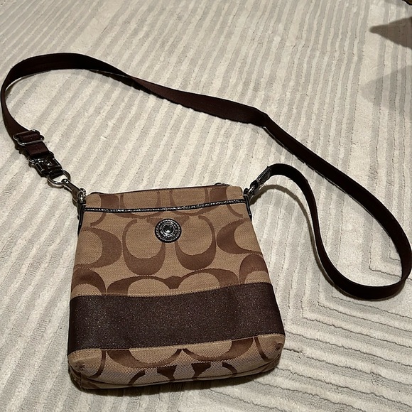 Coach | Bags | Coach Brownbeige Signature Canvas Swingpack Crossbody ...